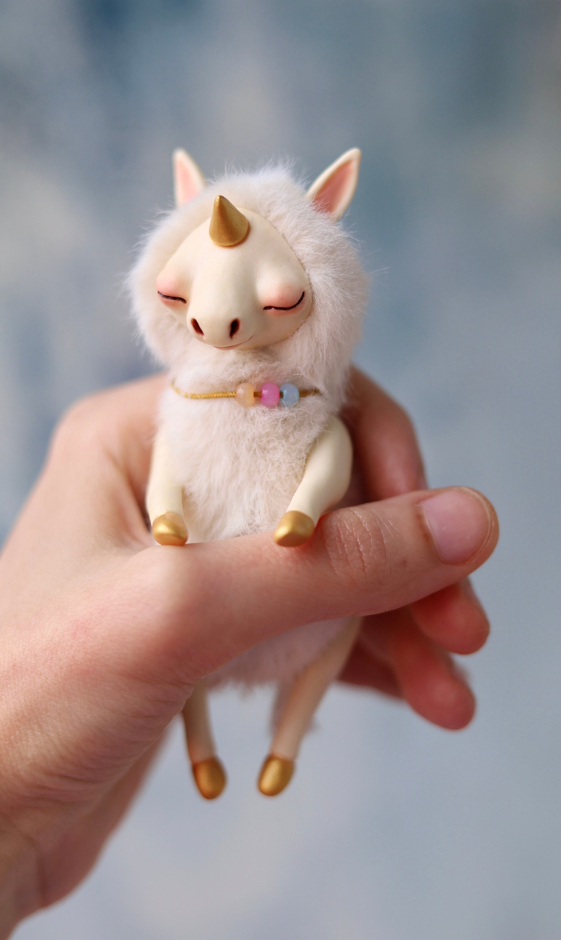 CREAM BABY UNICORN Sleeping Unicorn Plush Figurine Mixed Media Unicorn Toy Stuffed Animal White Horse Polymer Clay Art Doll Etsy UK