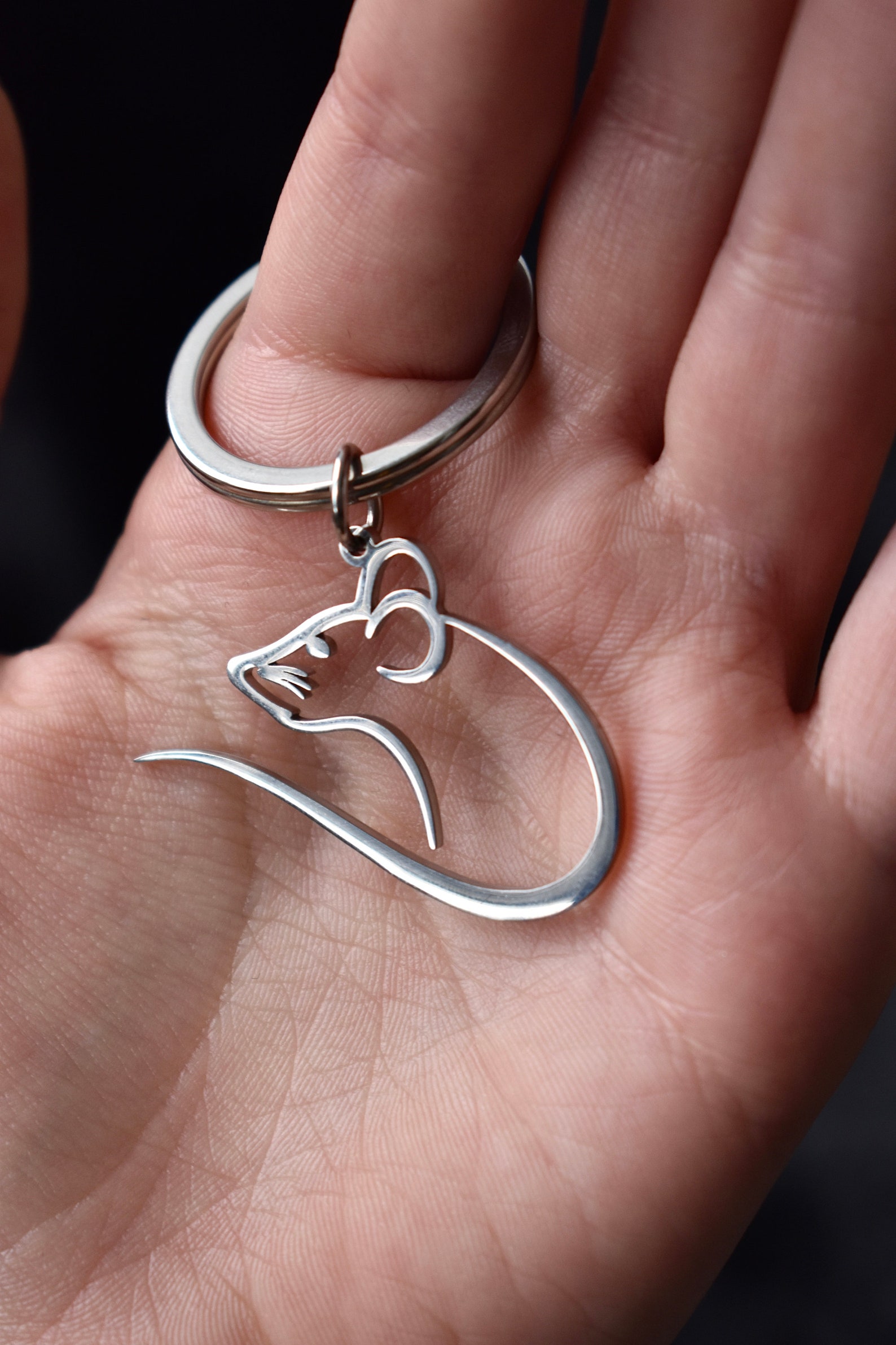 Stainless Steel Keychain Metal Rat Keychain Animal Keychain | Etsy