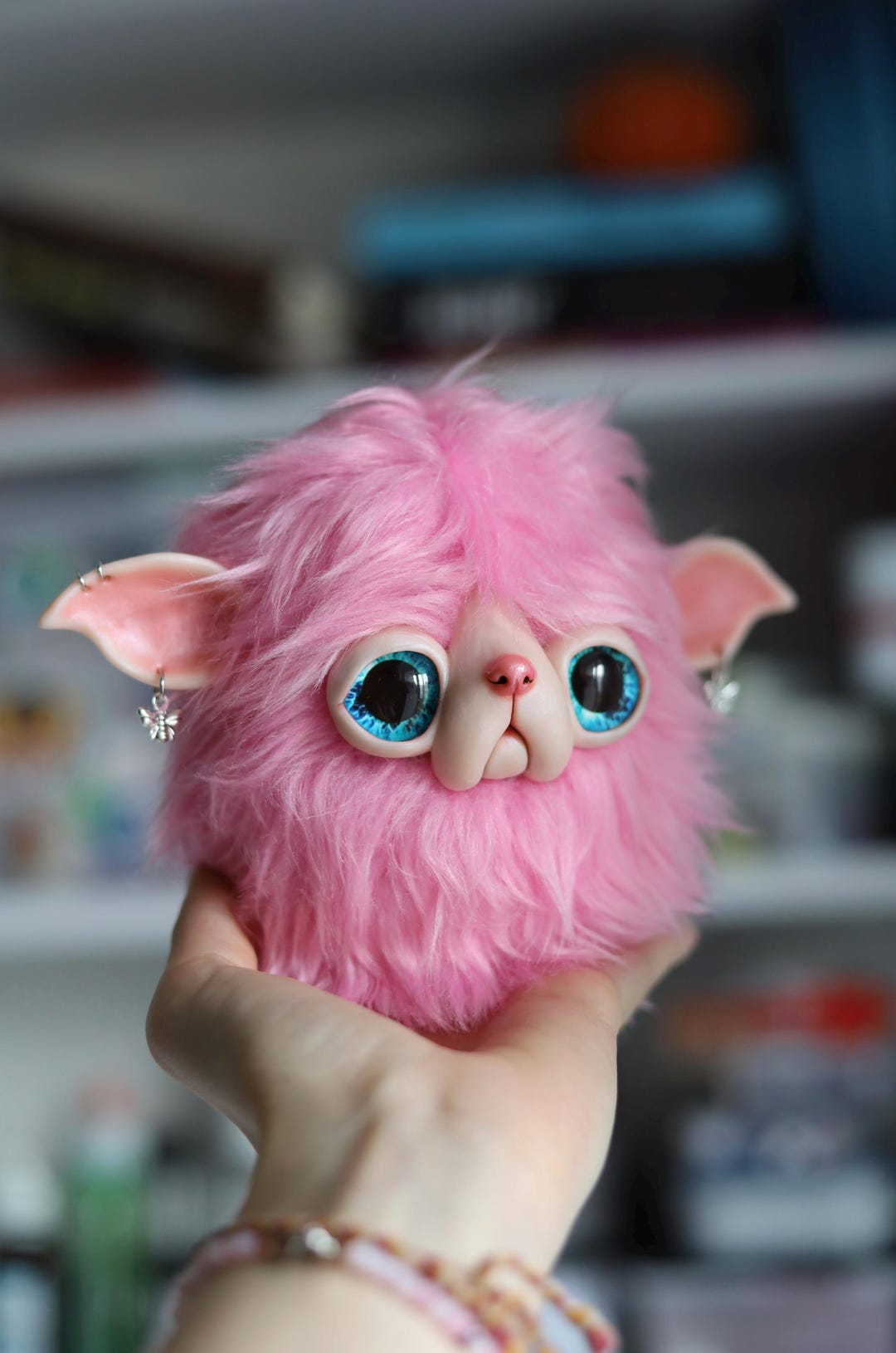 BUBBLEGUM MONSTER, Pink Furball, Plush Troll, Mixed Media Figurine ...