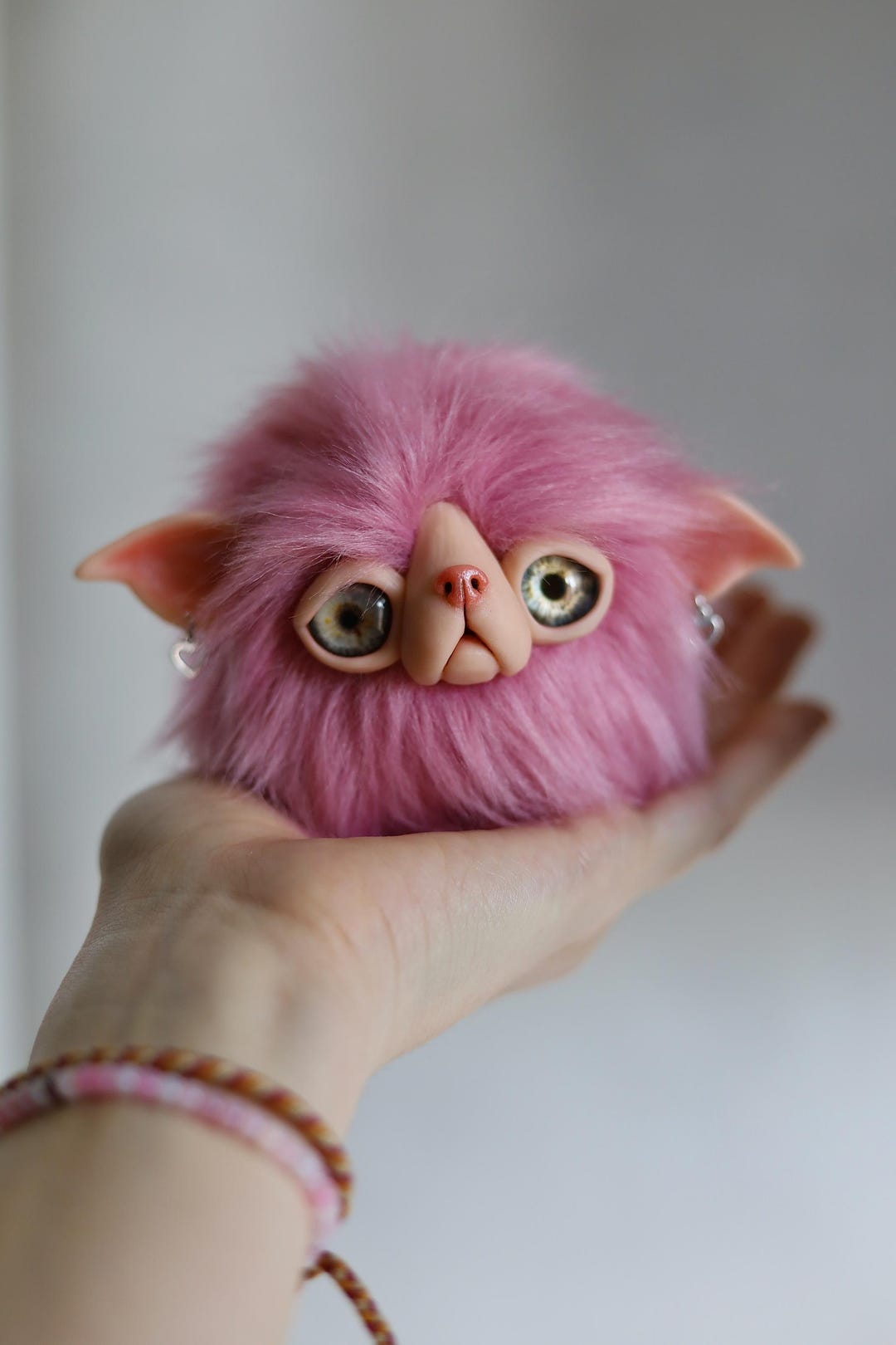 PINK MONSTER - Pink Furball, Plush Troll, Mixed Media Figurine, Plush ...