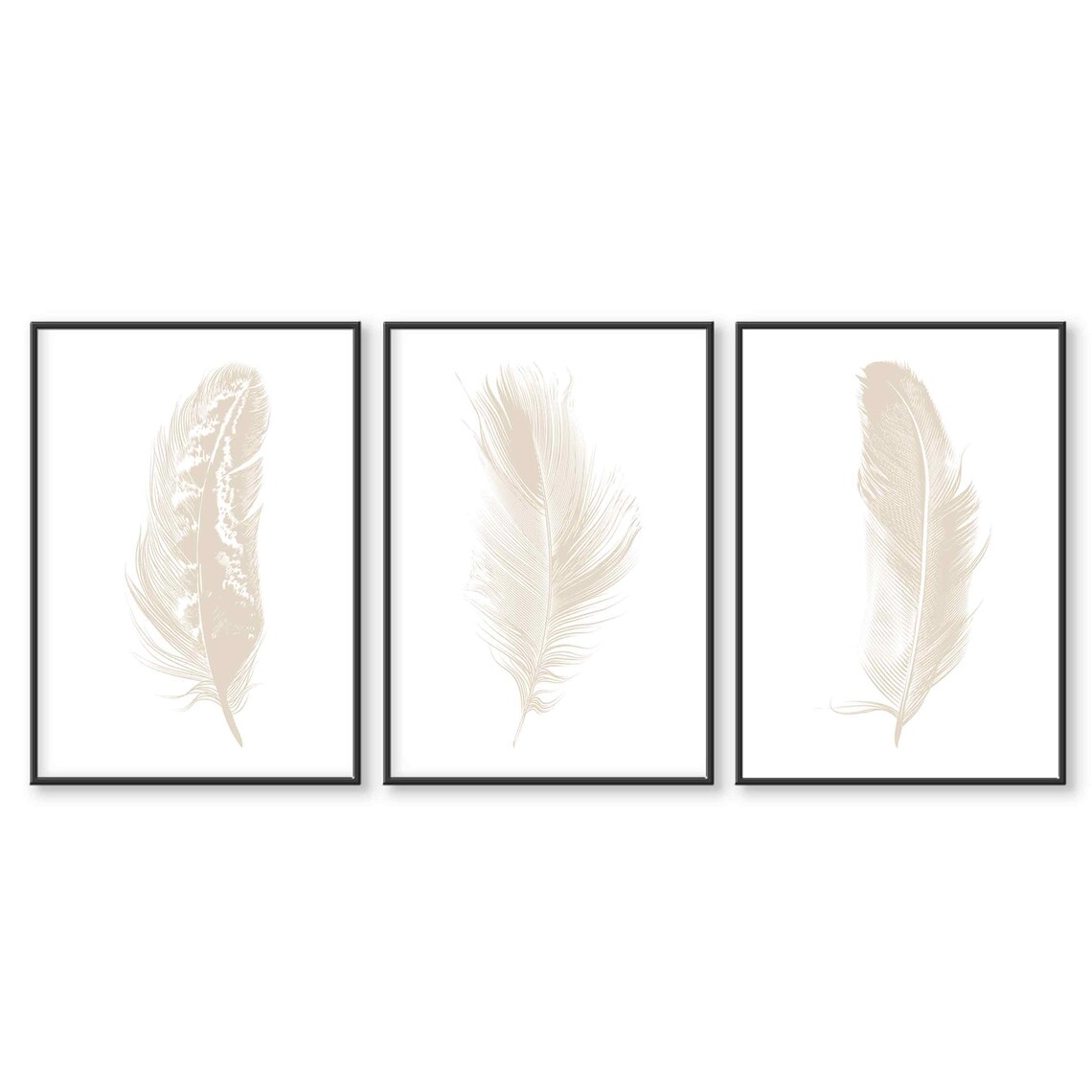 Set of 3 Wall Art Prints Cream Feathers Wall Art Decor - Etsy UK