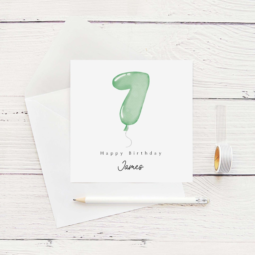 Personalised 7th Birthday Card, Custom Name Card, 7 Year Old Birthday ...