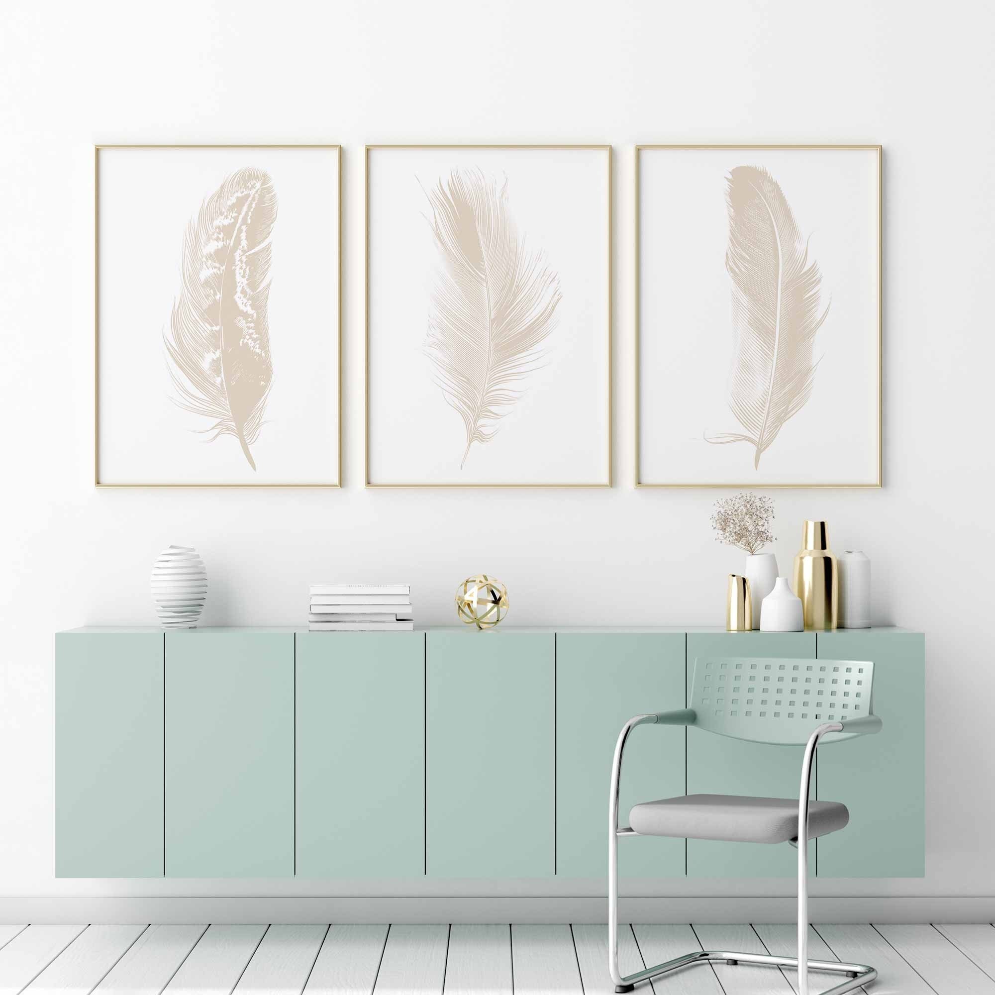 Feather Wall Art Prints, Cream Neutral Decor, Set of 3 - Etsy UK