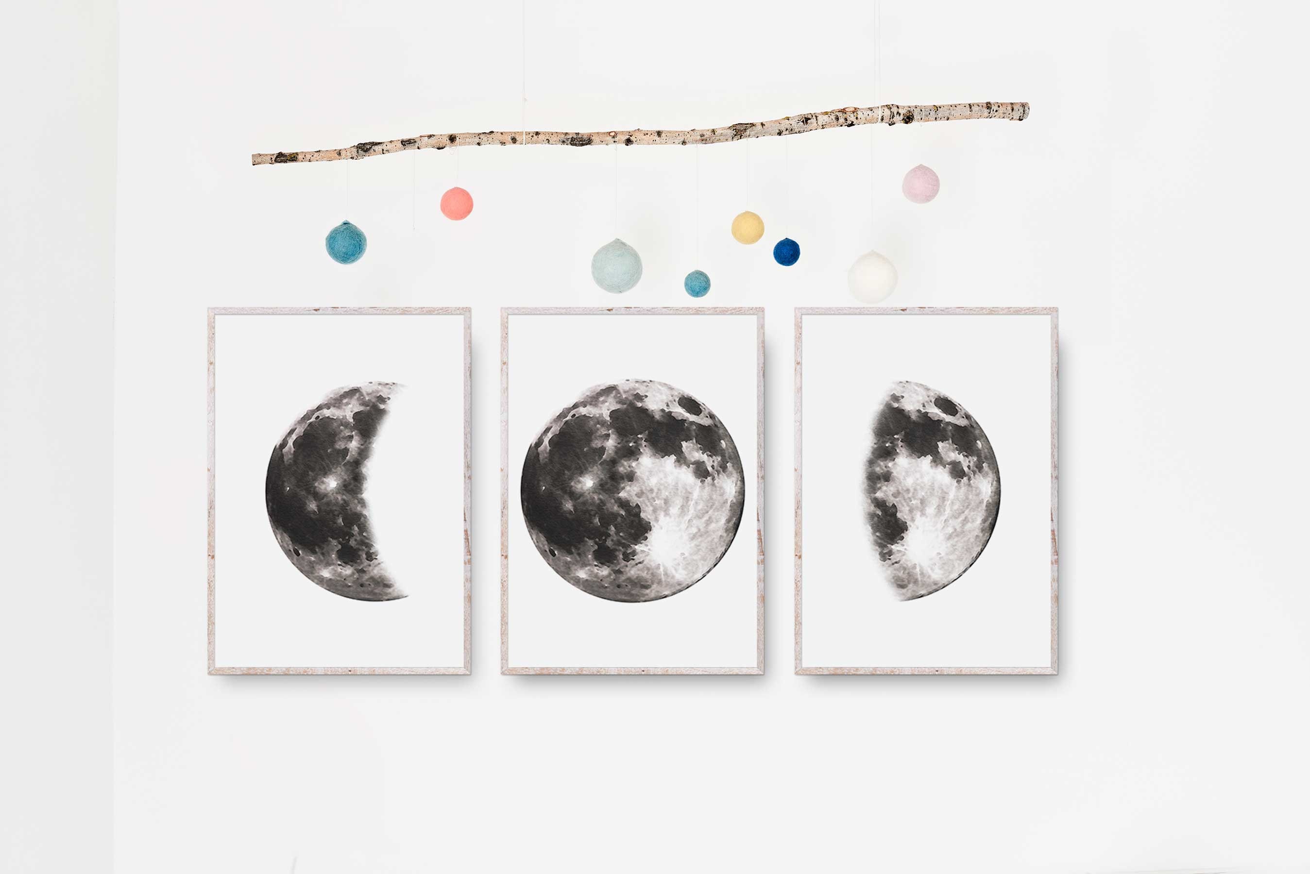 Set of 3 Watercolour Moon Prints Home Wall Art Decor - Etsy UK