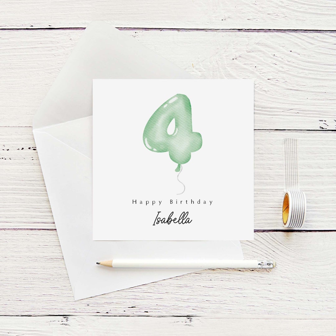 Personalised 4th Birthday Card, Custom Name Card, Forth Birthday Card ...