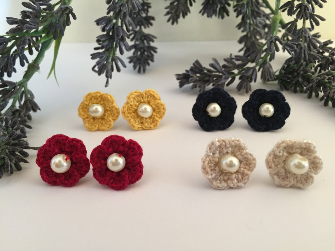 Handmade Crochet Flower Stud Earrings: Bohemian Jewelry - Etsy
