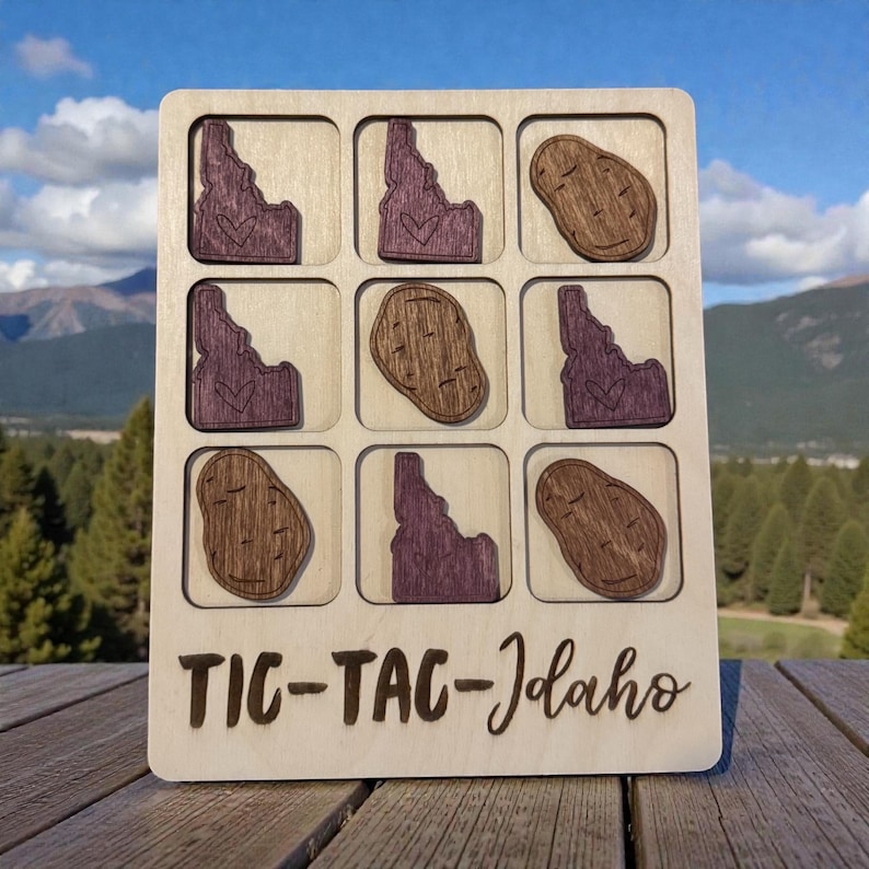 Tic Tac Toe Idaho Game | Wooden Travel Game | Idaho Gift | Rustic Table ...