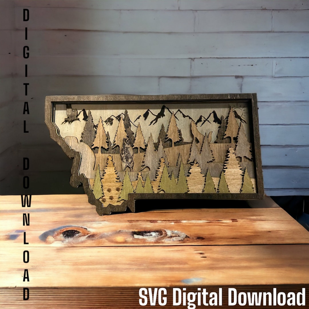 Montana State Layered Wood SVG | Wildlife Forest Mountain Scene | Laser ...