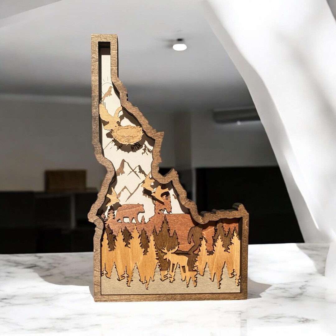 3D Laser Engraved Idaho Sign, Layered Wooden Idaho State Decor, Nature ...
