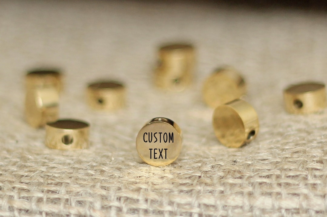 Logo Beads Custom Engraved. Golden Personalized Beads. Large Flat Round ...