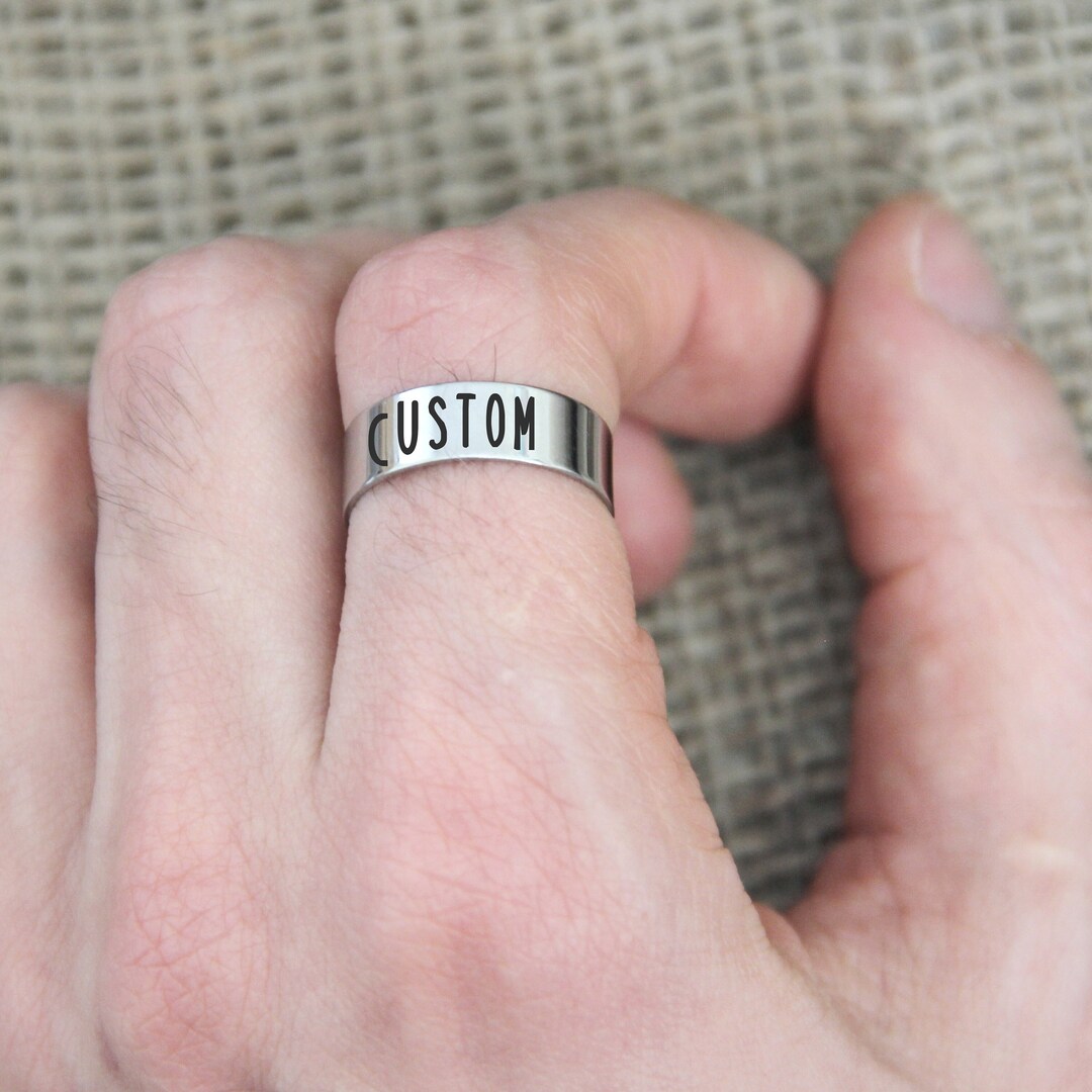 Engraved Men Rings Bulk. Handwriting Custom Cuff Ring Adjustable ...