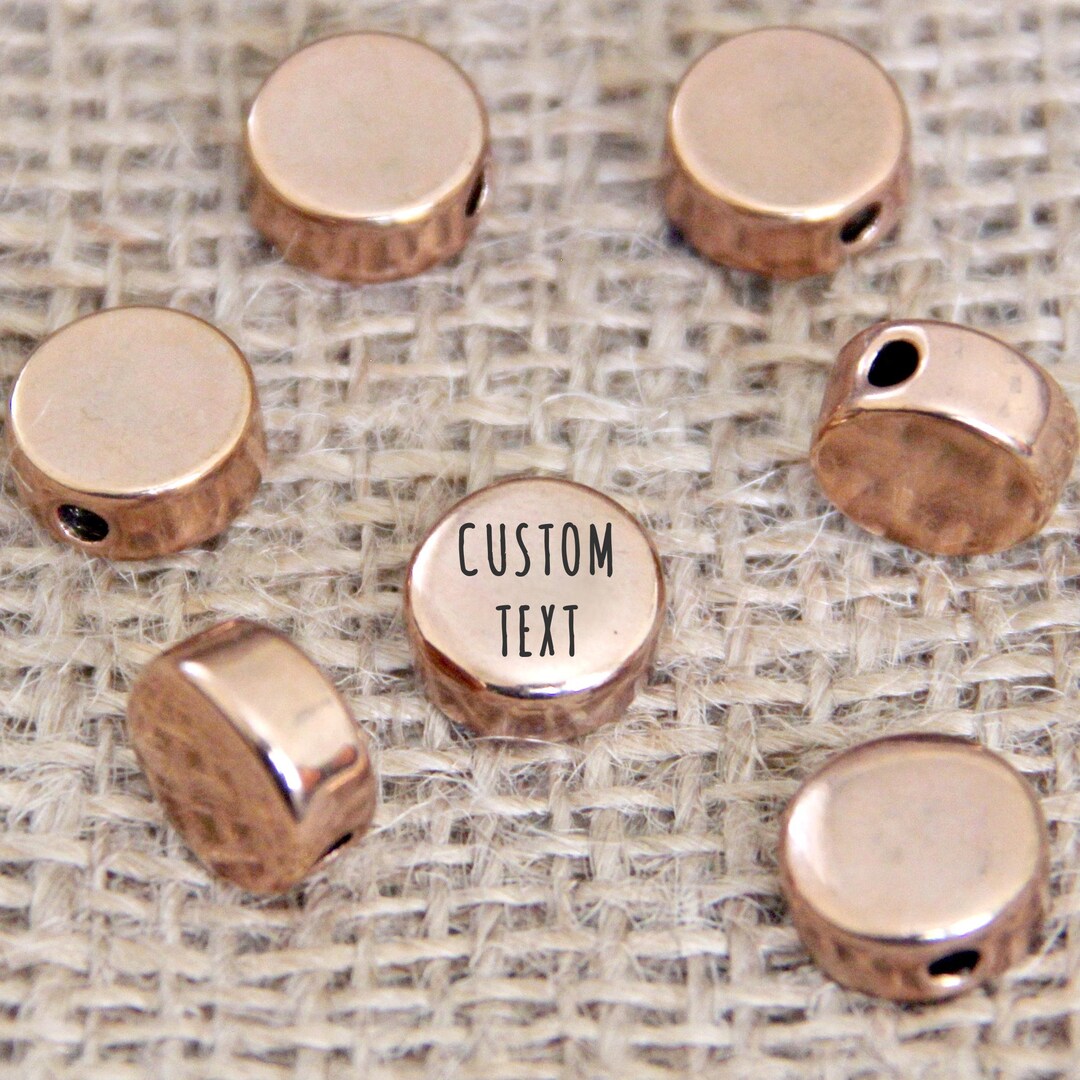 Engraved Beads Rose Gold Personalized Charm. Spacers Jewelry Flat Round ...