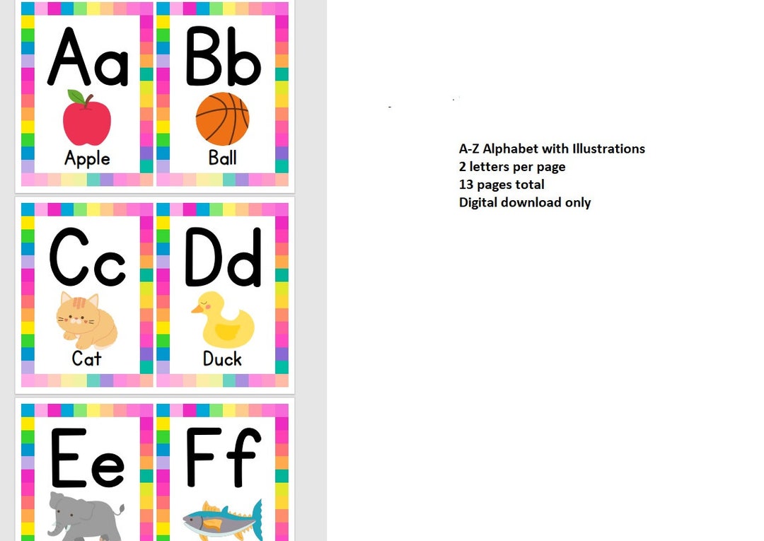 Printable Alphabet Flash Cards / Baby Toddler & Pre-school DIGITAL ...