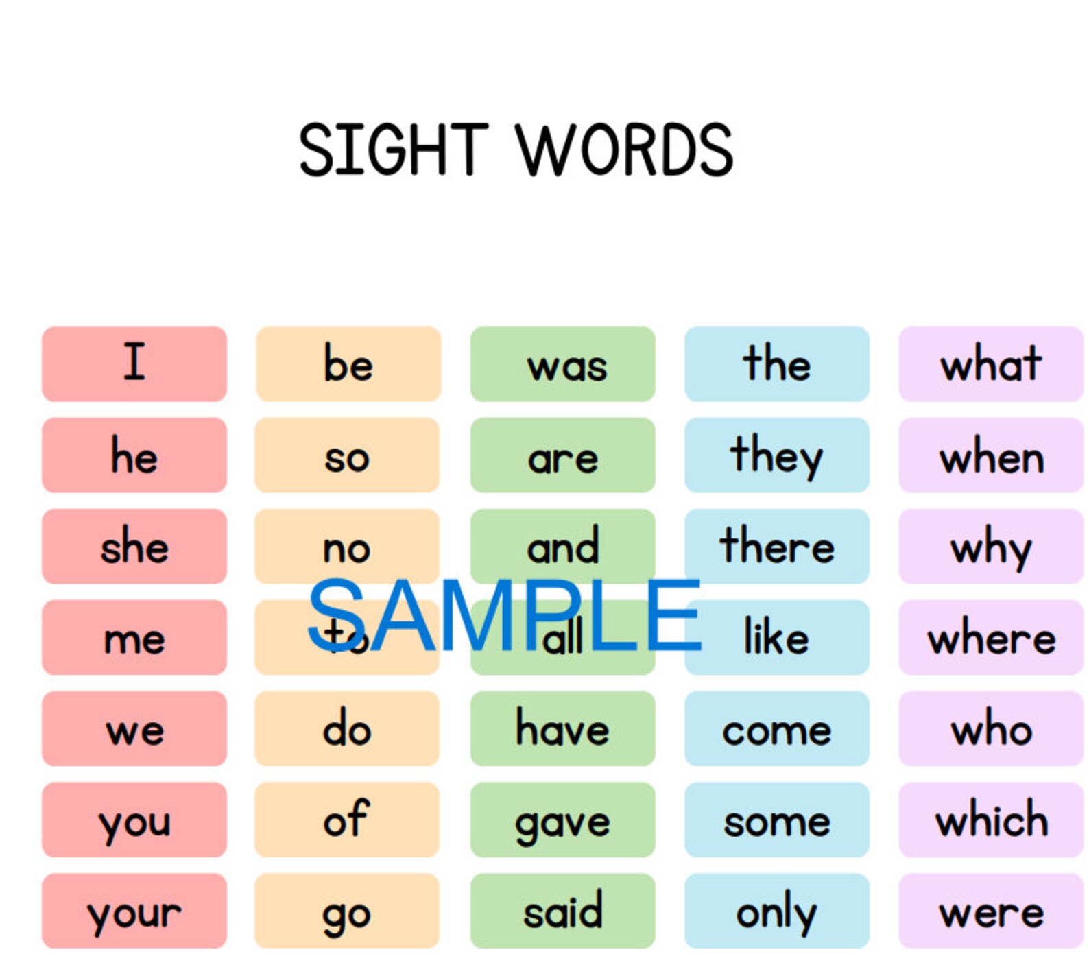 Sight Words Printable Poster 8.5 X 11 Inches - Etsy
