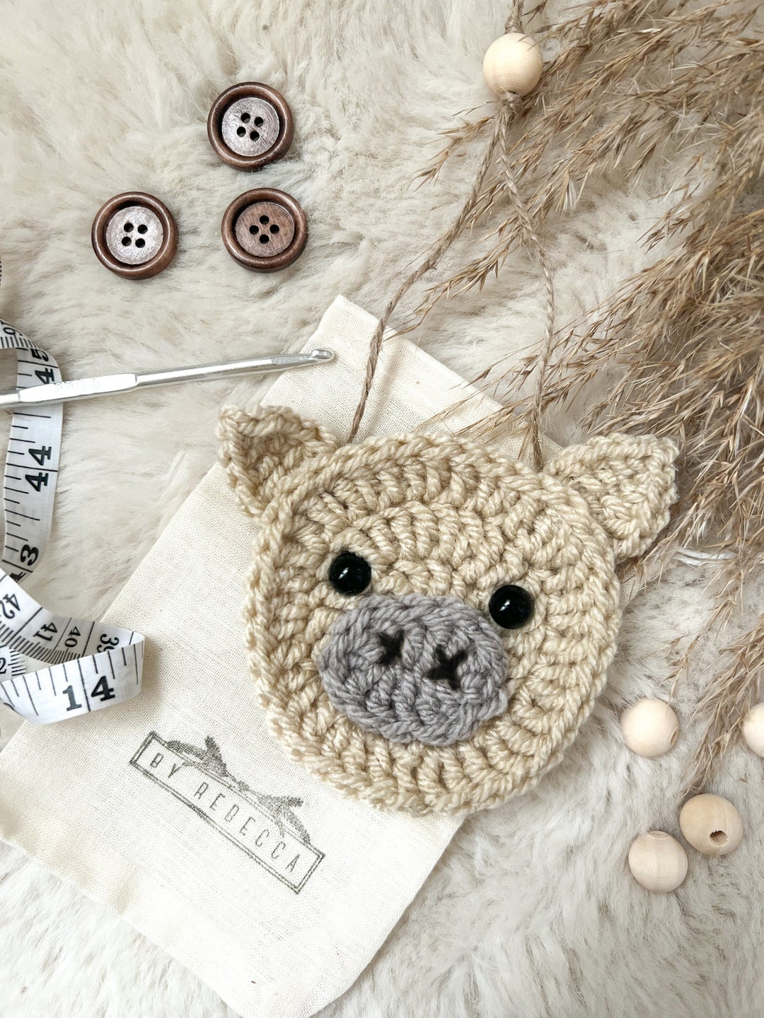 Pig Hanging Decoration - Crochet Pig - Farm Animals - Nursery Decor ...