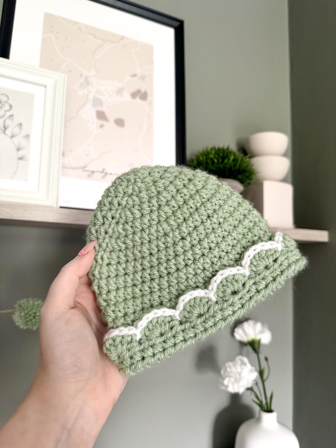 Scalloped Baby Hat - Custom Crochet Baby Hat - Scallop Woollen Hat ...