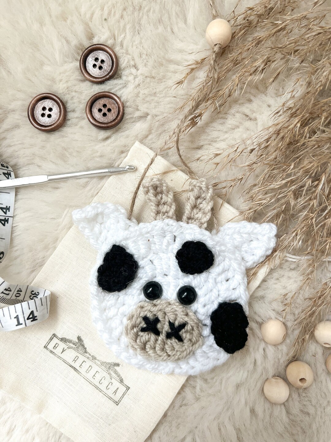Cow Hanging Decoration - Crochet Cow - Farm Animals - Nursery Decor ...
