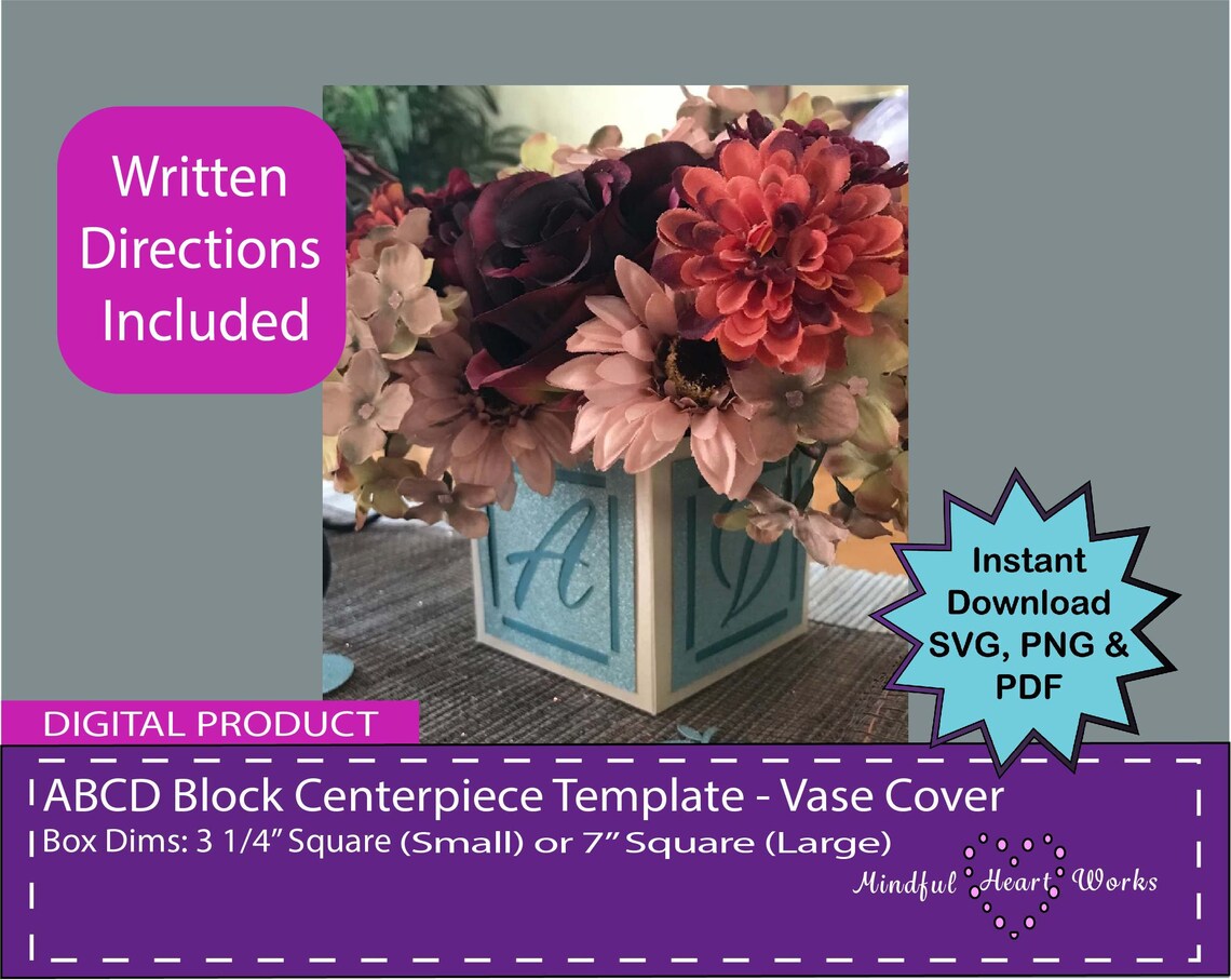 ABC Block Centerpiece Template Small or Large Vase Cover - Etsy