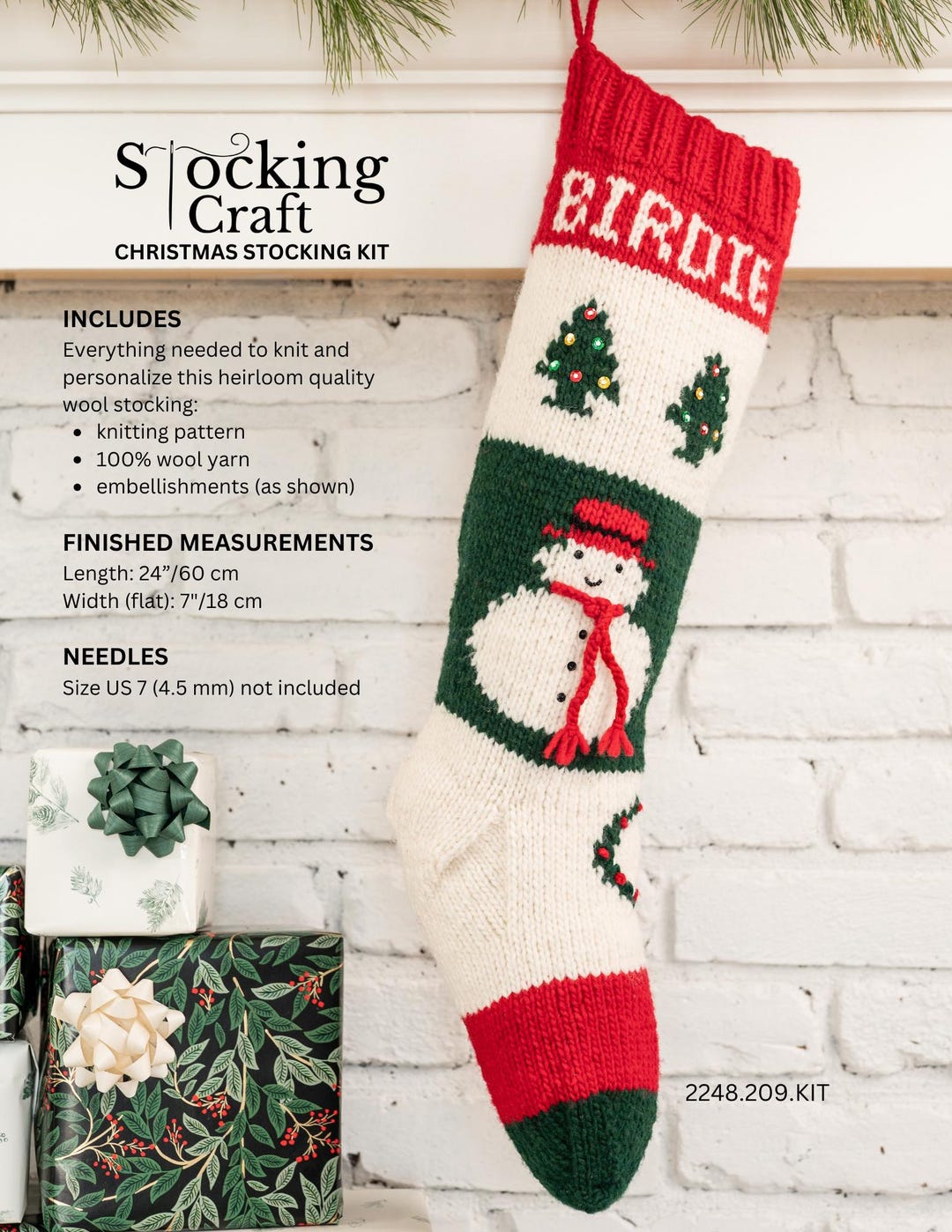 Personalized Christmas Stocking Knitting Kit: Wool Yarn, Beads (digital ...