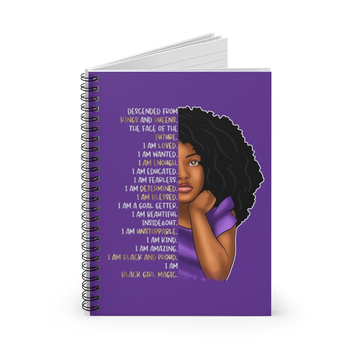 Kids Black Girl Notebook Spiral Ruled Linecurly Hair Girls - Etsy
