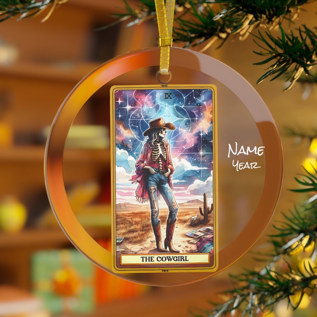 The Cowgirl Tarot Card Ornament, Skeleton Tarot Card Ornament, White ...