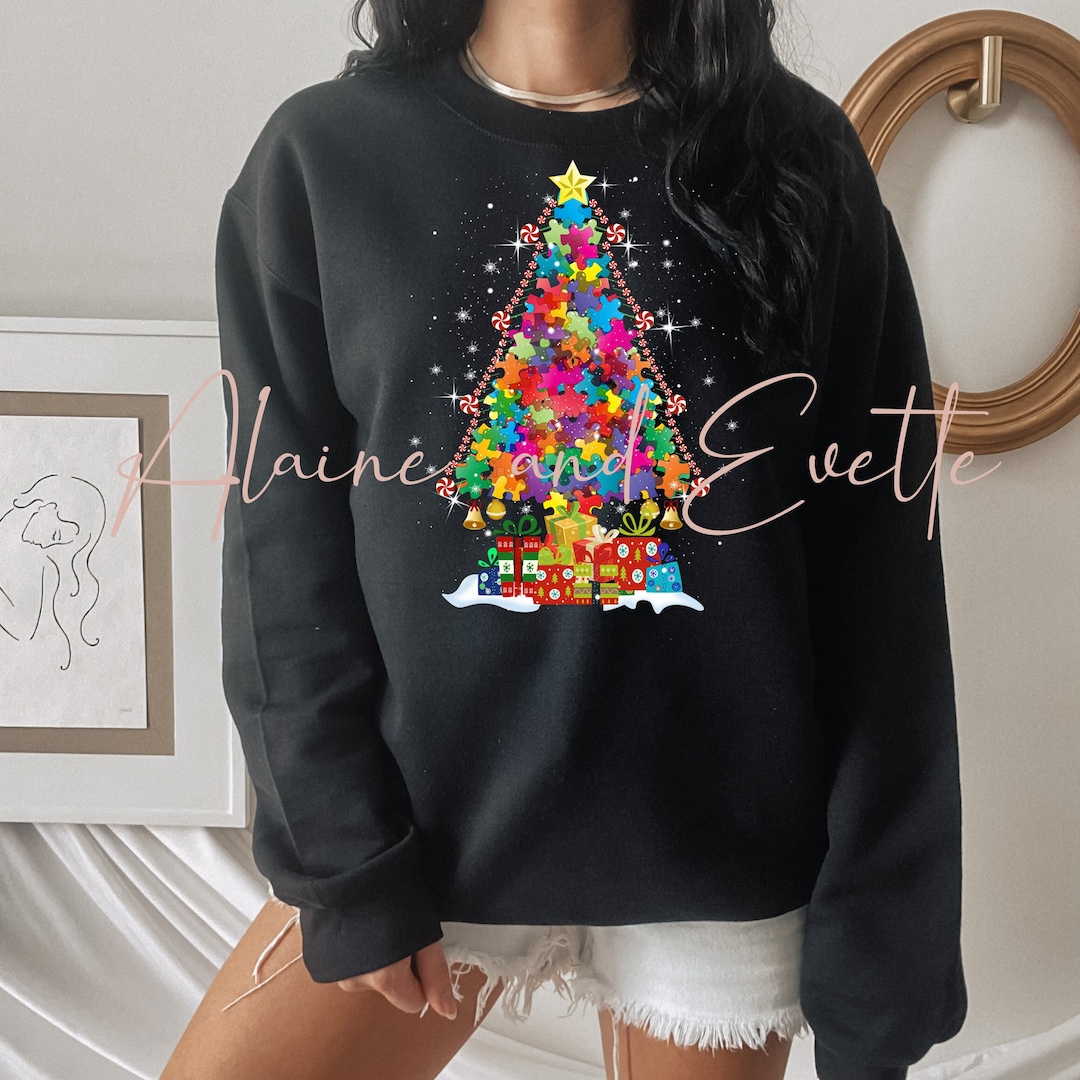 Autism Christmas Tree Sweatshirt, Autistic Sweater, Autism Puzzle Shirt ...