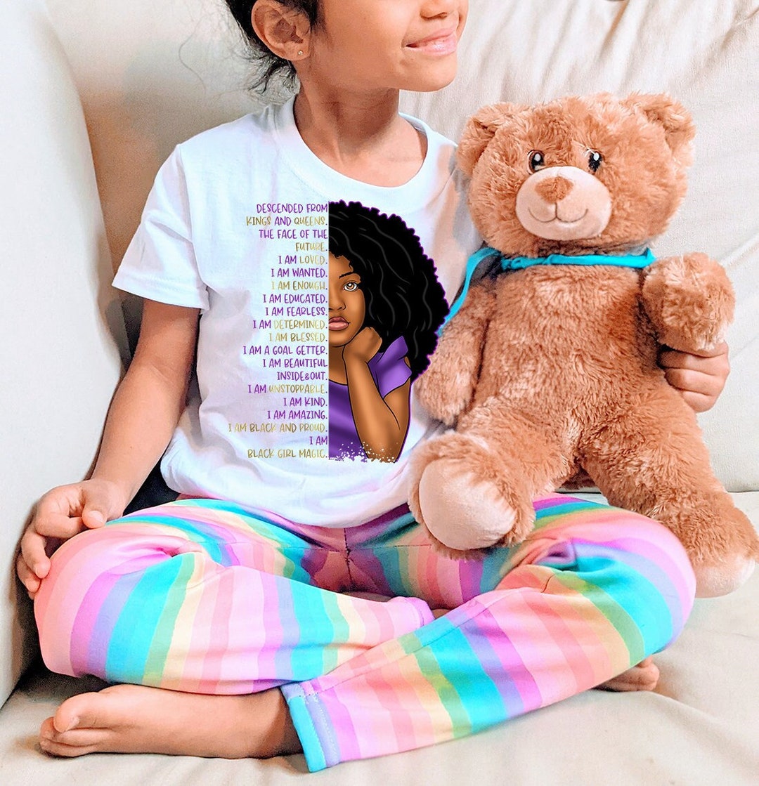 Kids Black Pride T-shirt Girls Affirmations Black Daughter,curly Hair ...