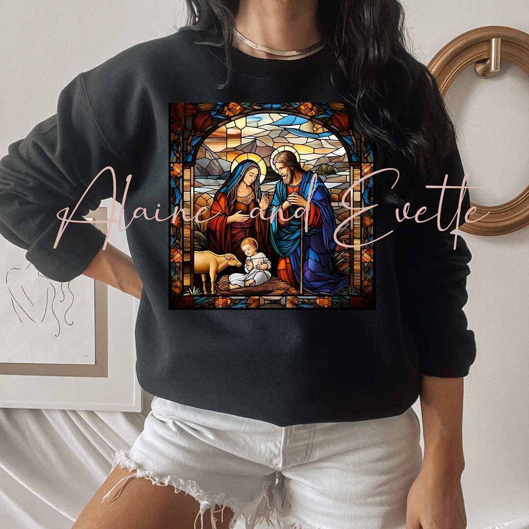 Stained Glass Nativity Sweatshirt, Nativity Shirts, Nativity Sweater ...