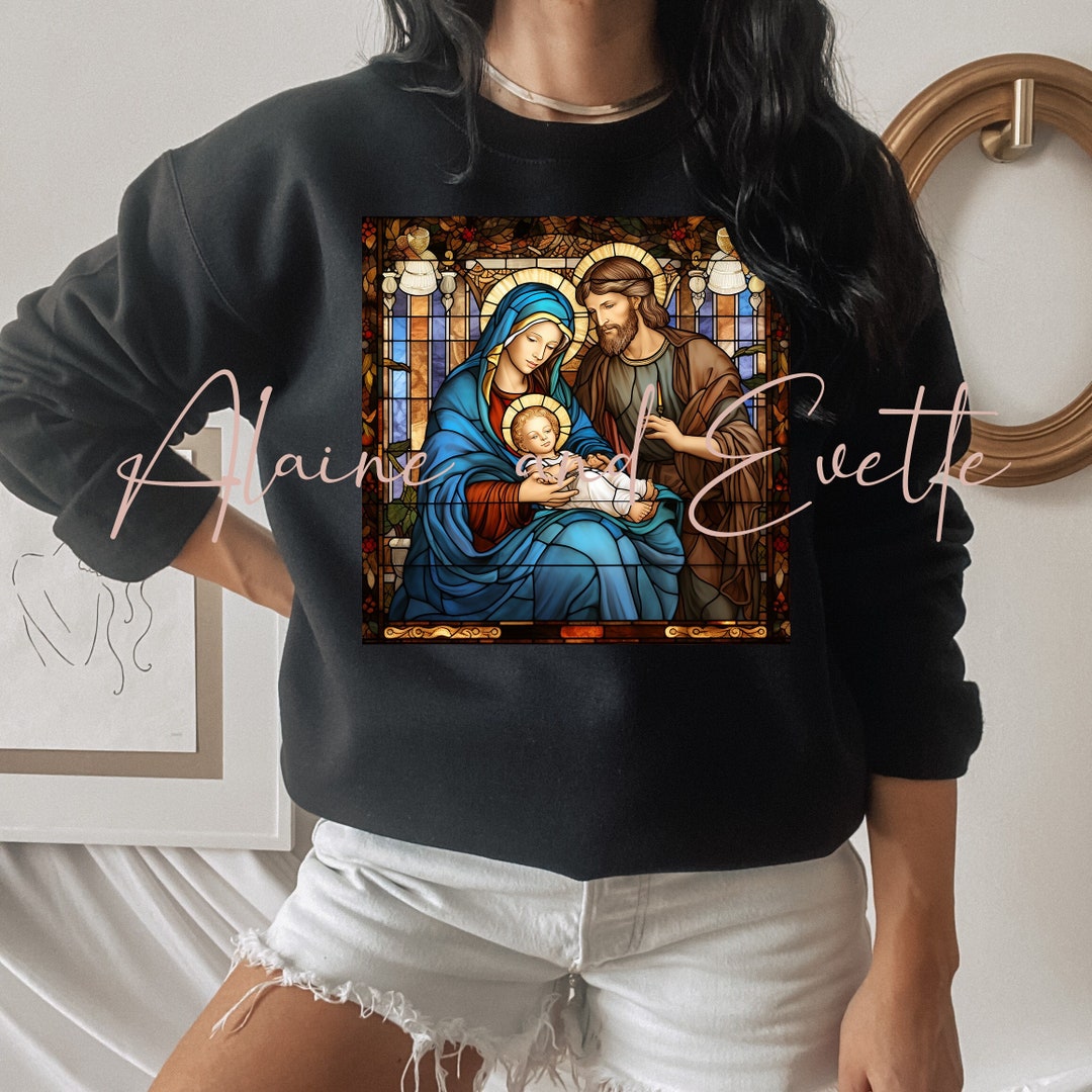 Stained Glass Nativity Sweatshirt, Nativity Shirts, Nativity Sweater ...