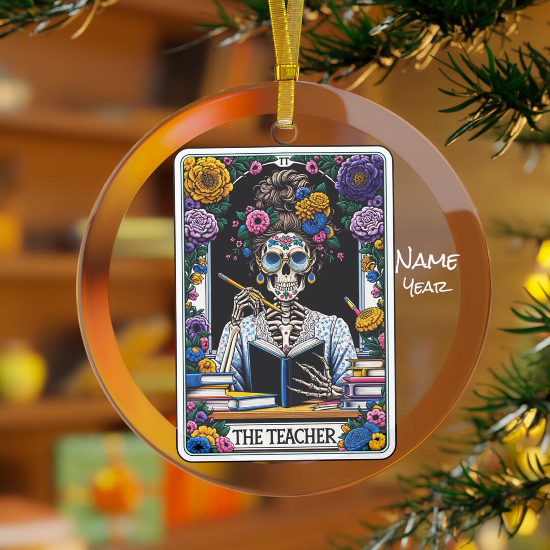 The Teacher Tarot Card Ornament, Skeleton Tarot Card Ornament, White ...