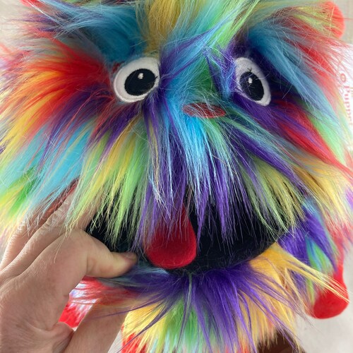 Large Rainbow Monster Round Hand Puppet Rainbow Hair New - Etsy