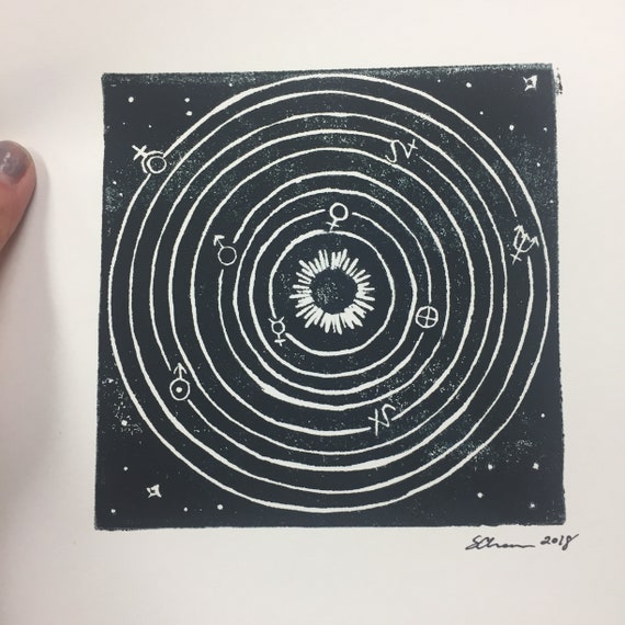 Solar System Linocut Print Astrology Print Galaxy Art | Etsy