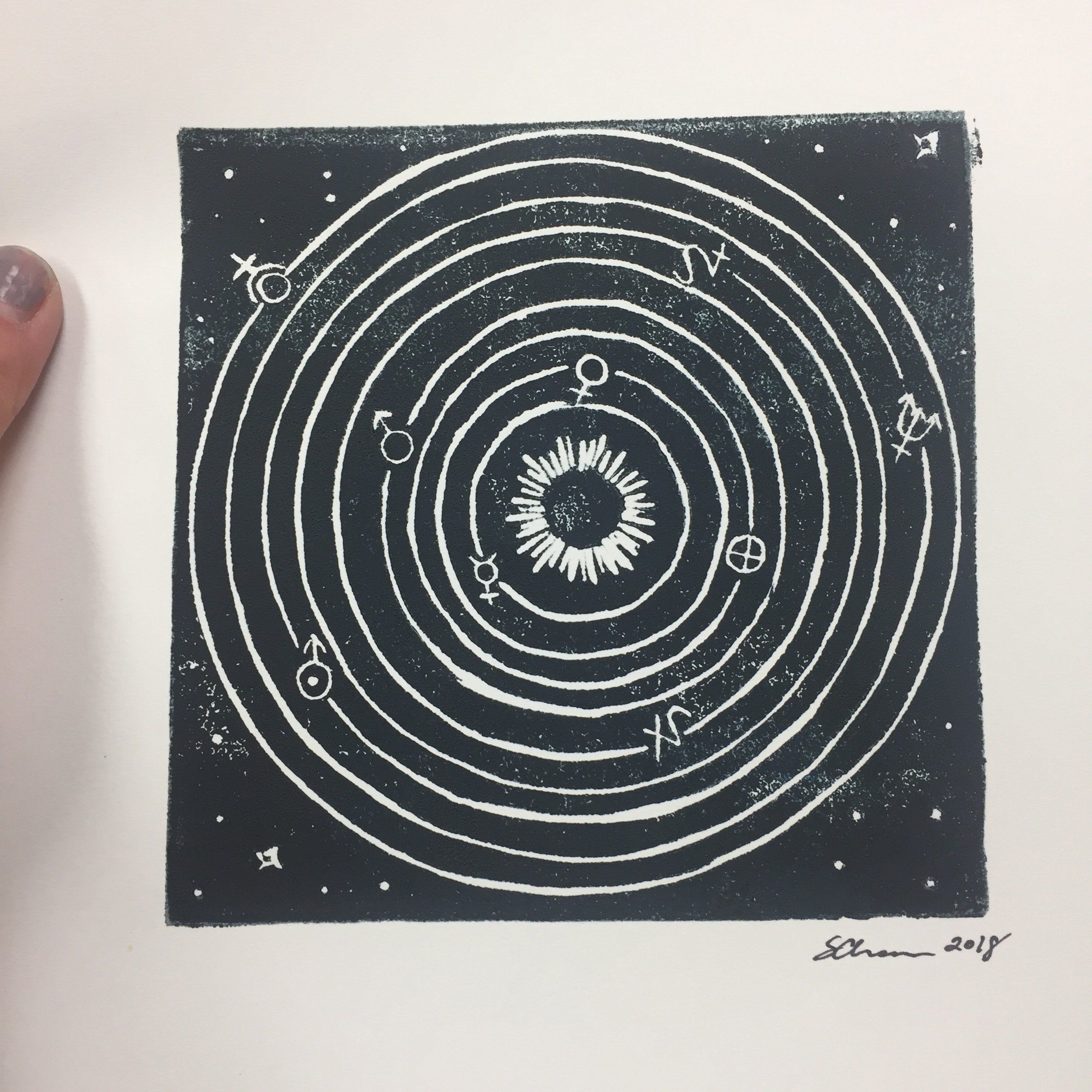 Solar System Linocut Print Astrology Print Galaxy Art | Etsy