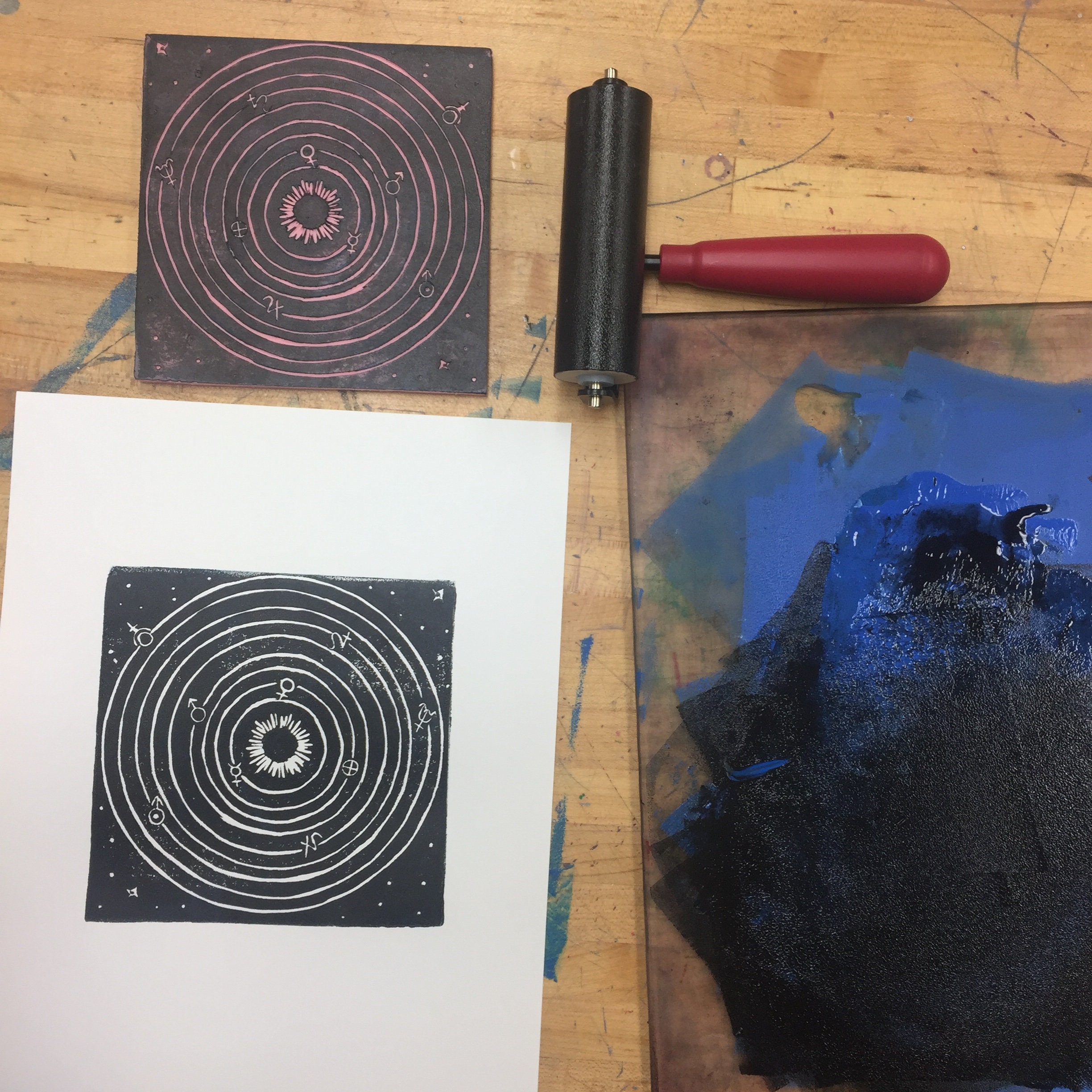 Solar System Linocut Print Astrology Print Galaxy Art | Etsy