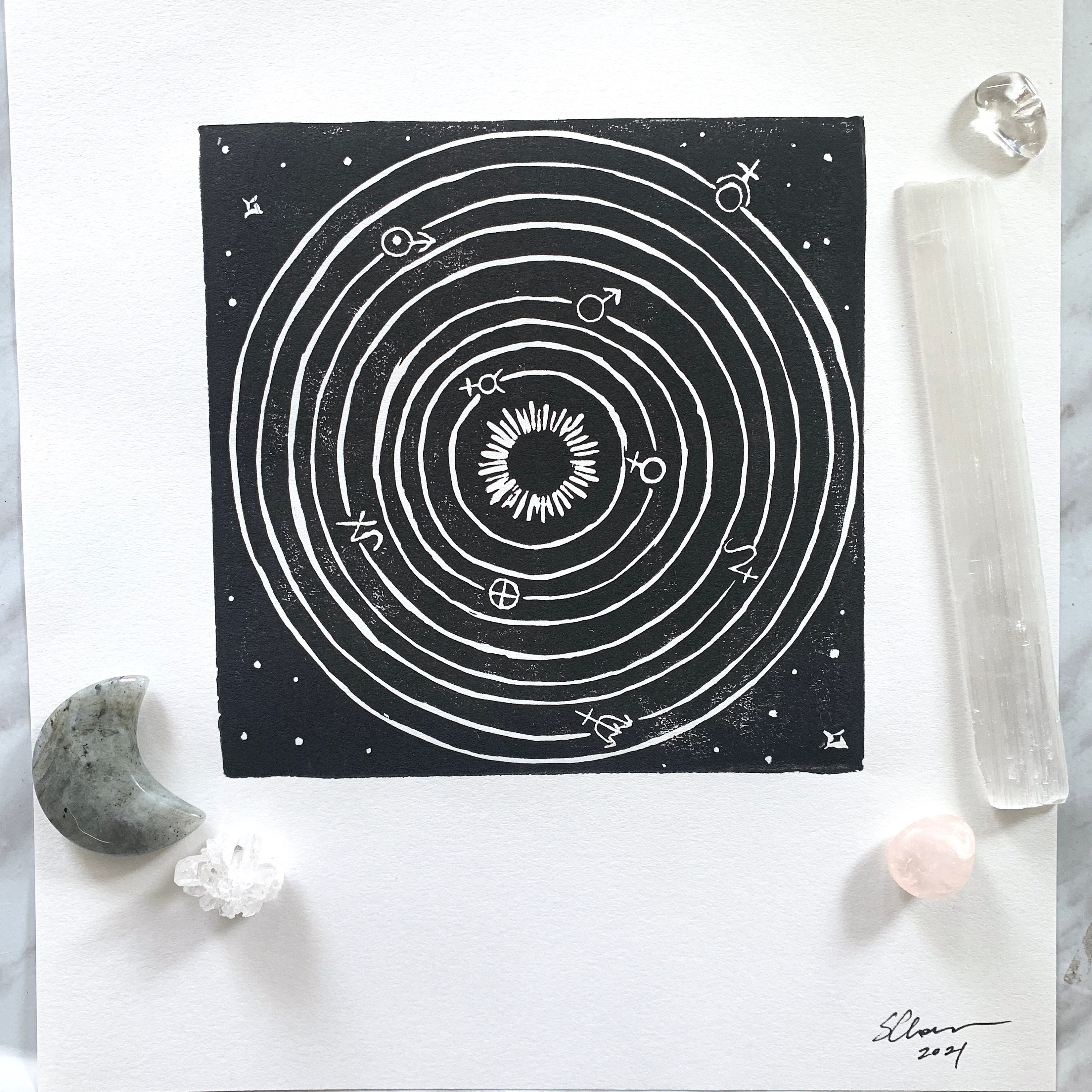 Solar System Linocut Print Astrology Print Galaxy Art | Etsy