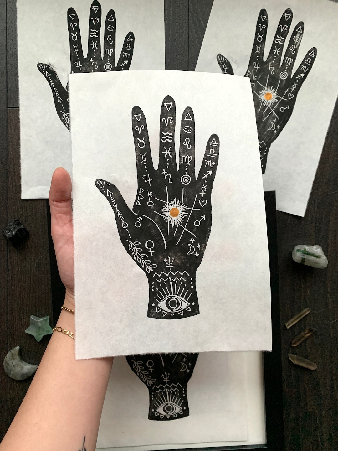 Palmistry Hand Original Design Handmade Linocut, Witchy Mystical Art ...