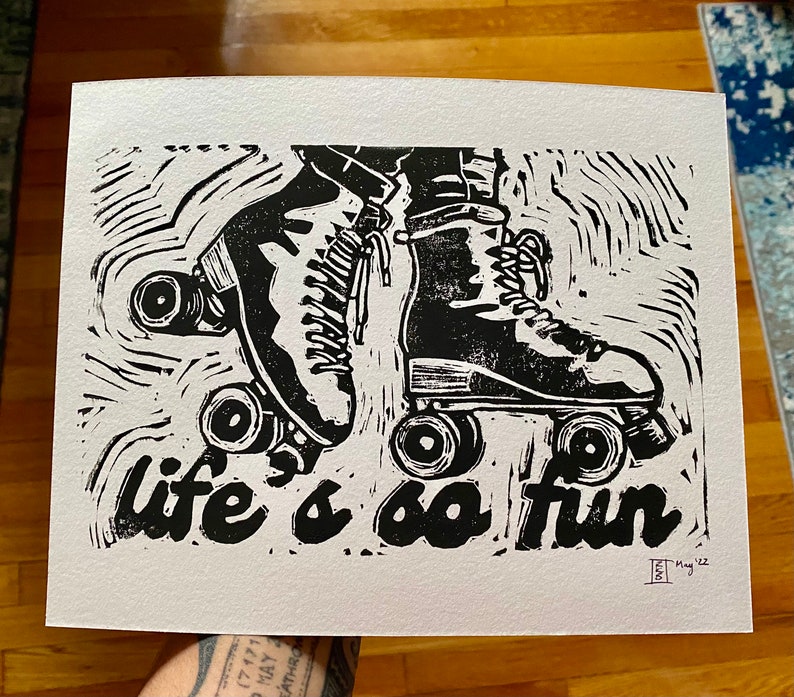 Life's so Fun Silk Chiffon Linocut Art Print MUNA - Etsy