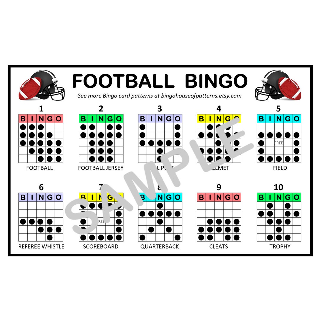 Football BINGO Card Patterns for Really Fun BINGO Games - Bingo Cards ...