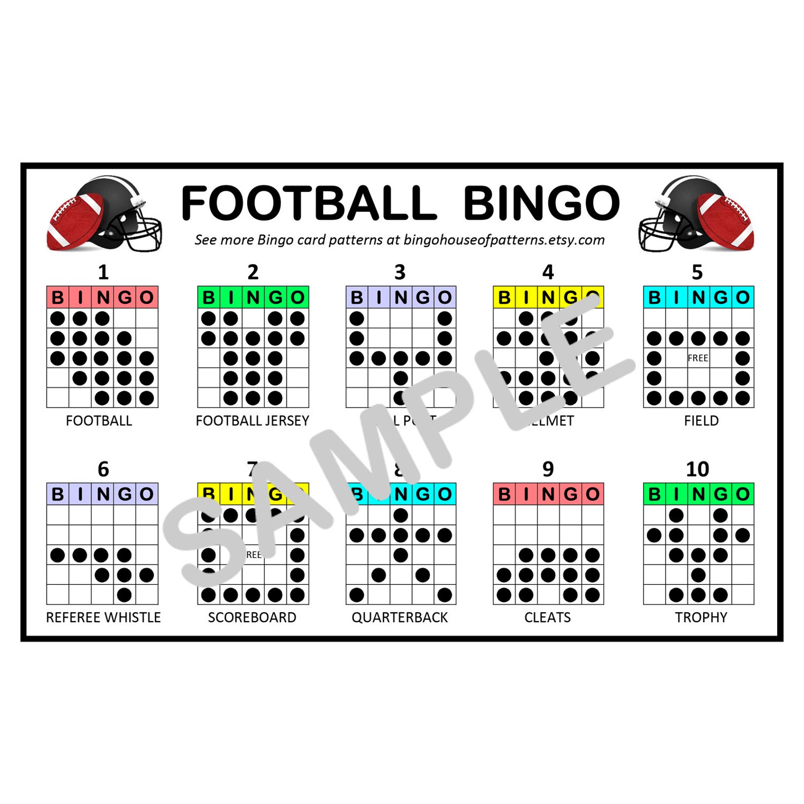 Football BINGO Card Patterns for Really Fun BINGO Games - Bingo Cards ...