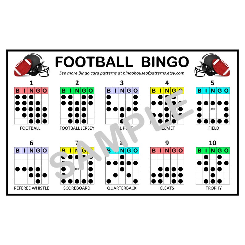 Football BINGO Card Patterns for Really Fun BINGO Games - Bingo Cards ...