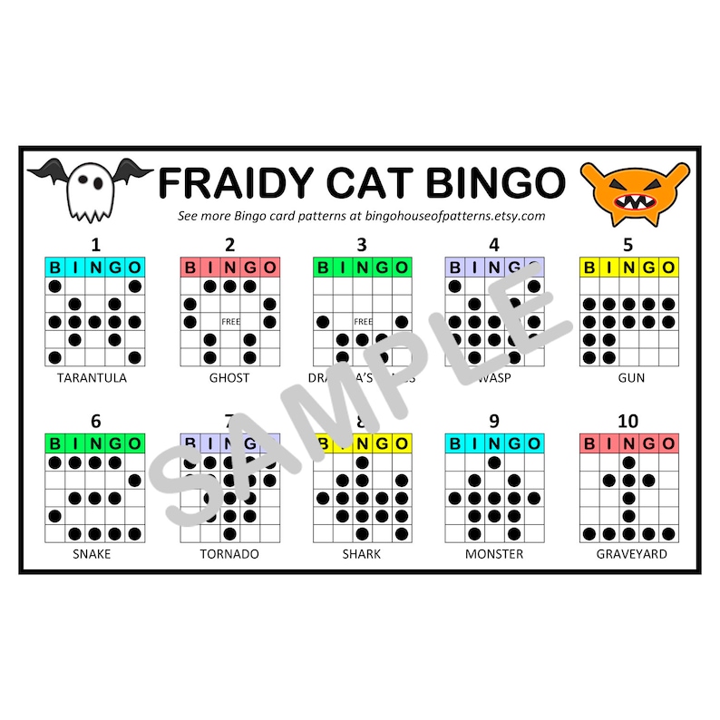 Fraidy Cat BINGO Card Patterns for Really Fun BINGO Games - Bingo Cards ...