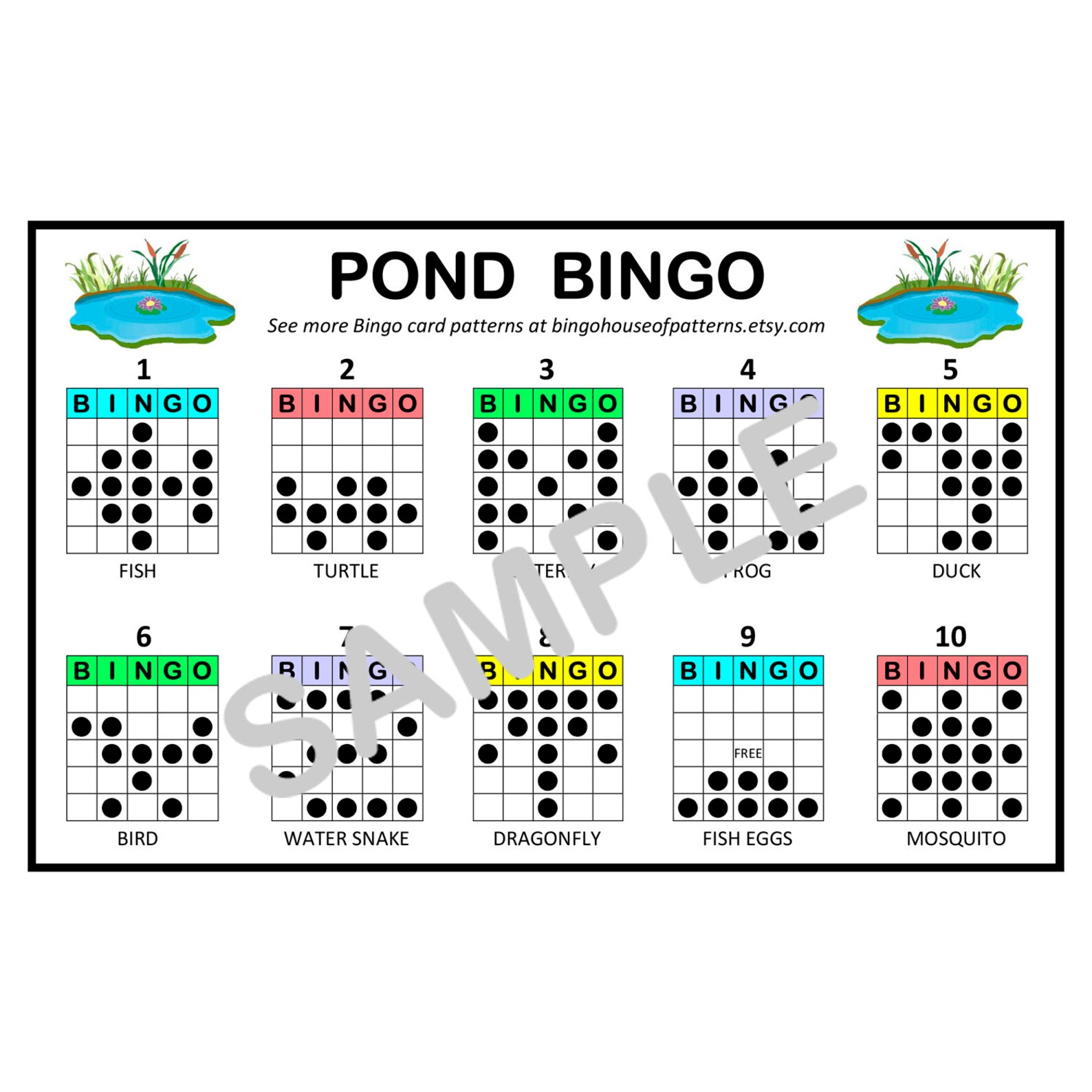 Pond BINGO Card Patterns for Really Fun BINGO Games Bingo Cards - Etsy ...