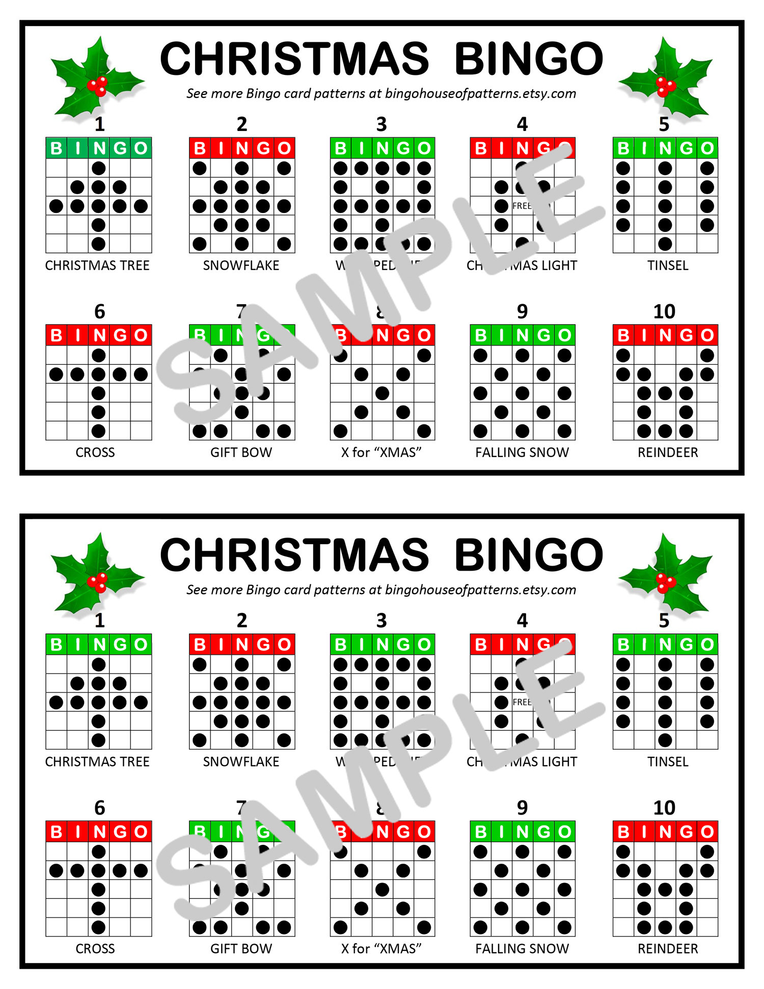 Christmas Holiday BINGO Card Patterns for Really Fun BINGO Games ...