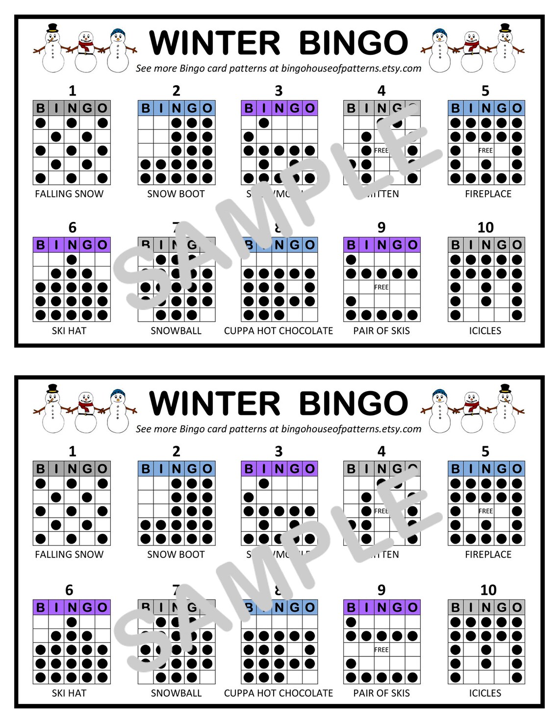 Winter BINGO Card Patterns for Really Fun BINGO Games - Bingo Cards - Etsy
