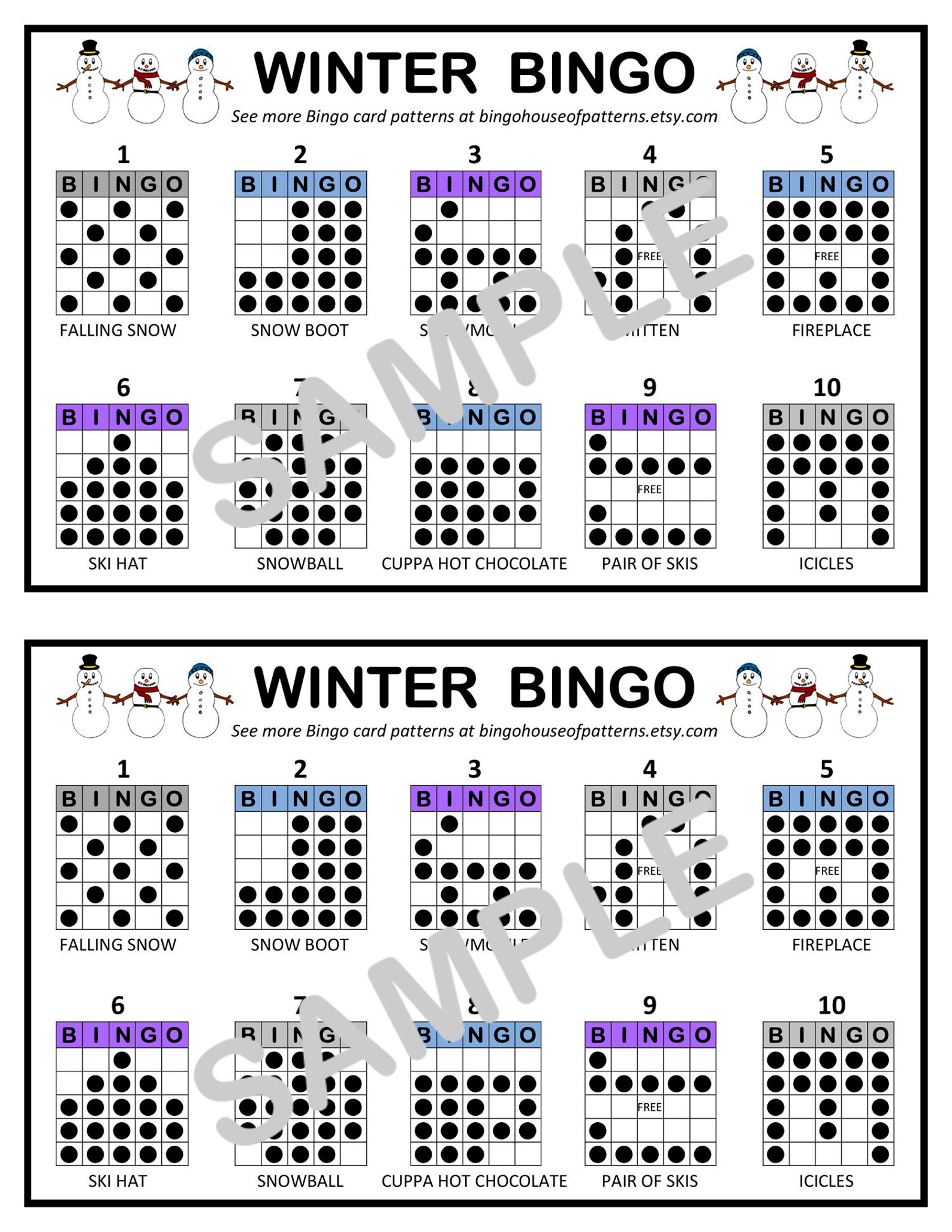 Winter BINGO Card Patterns for Really Fun BINGO Games - Bingo Cards - Etsy