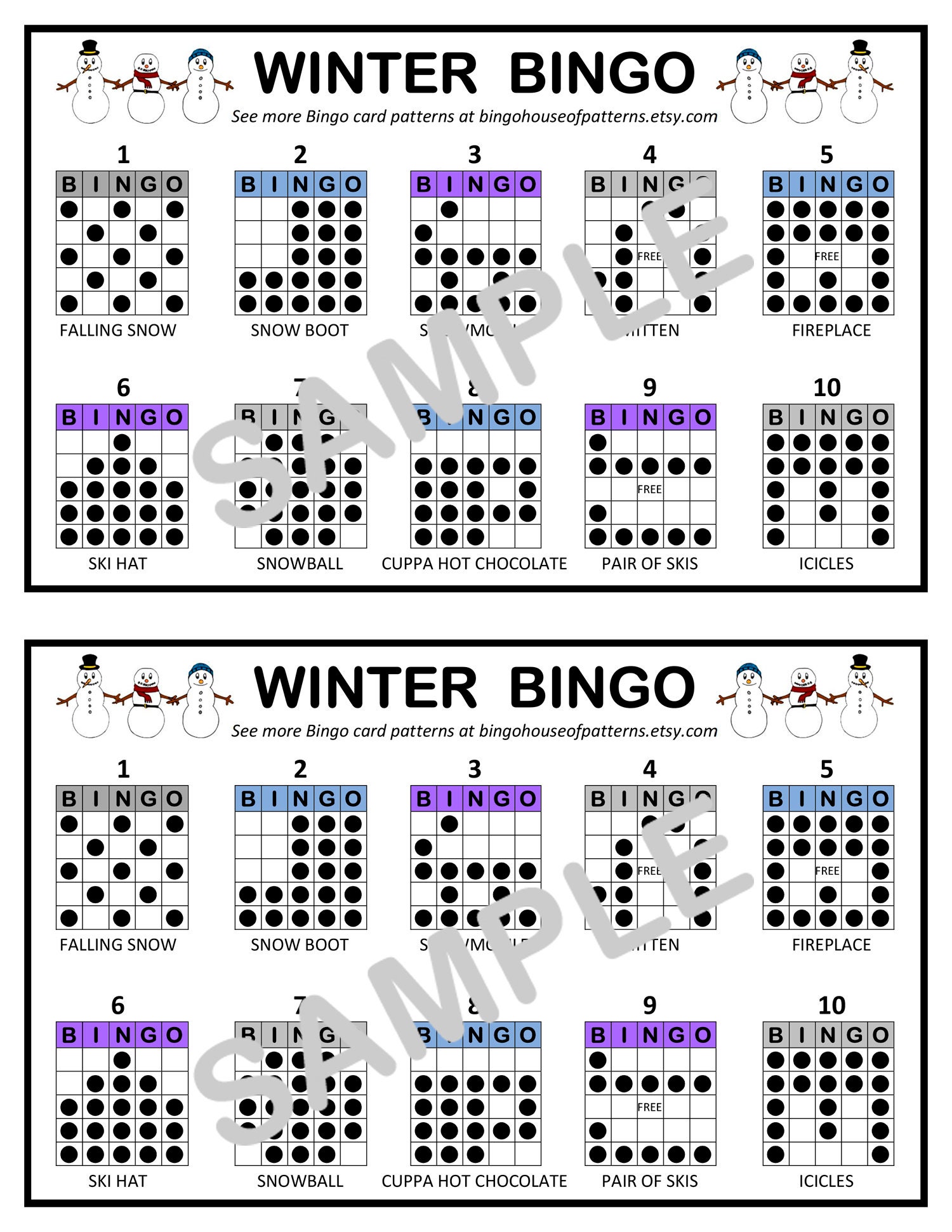 Winter BINGO Card Patterns for Really Fun BINGO Games - Bingo Cards - Etsy