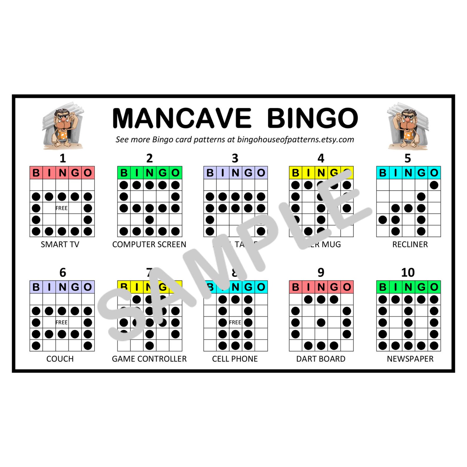 Man Cave BINGO Card Patterns for Really Fun BINGO Games - Bingo Cards ...