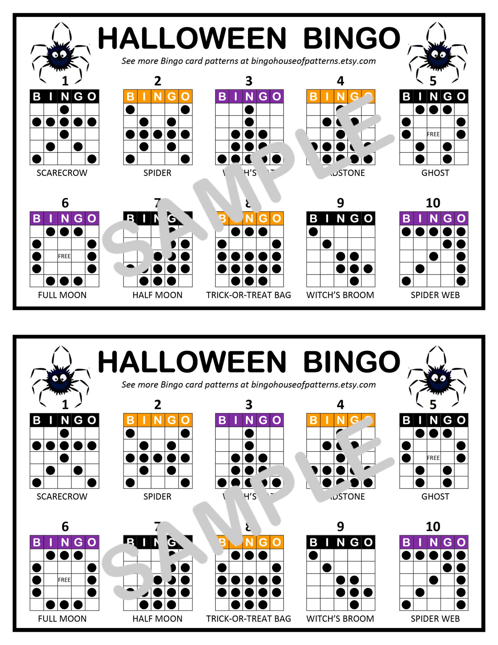 Halloween Holiday BINGO Card Patterns for Really Fun BINGO Games ...