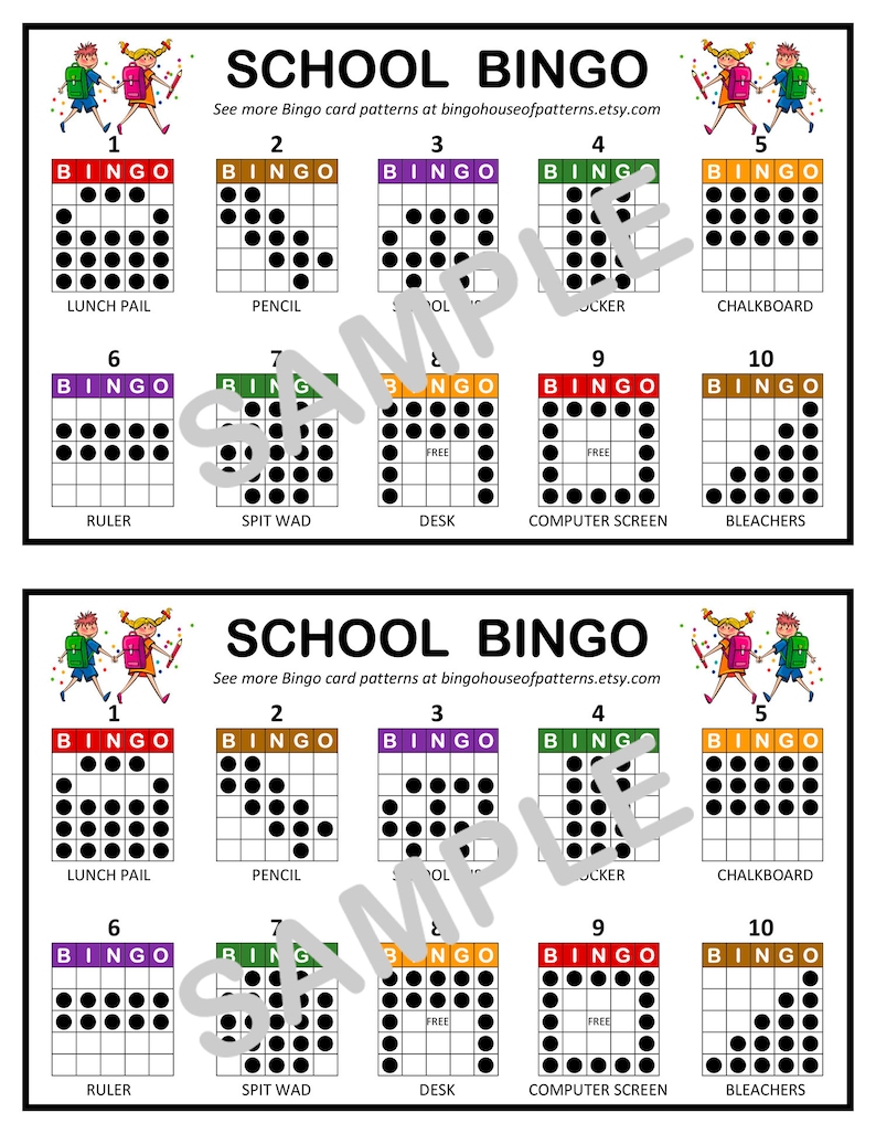 School BINGO Card Patterns for Really Fun BINGO Games - Bingo Cards - Etsy