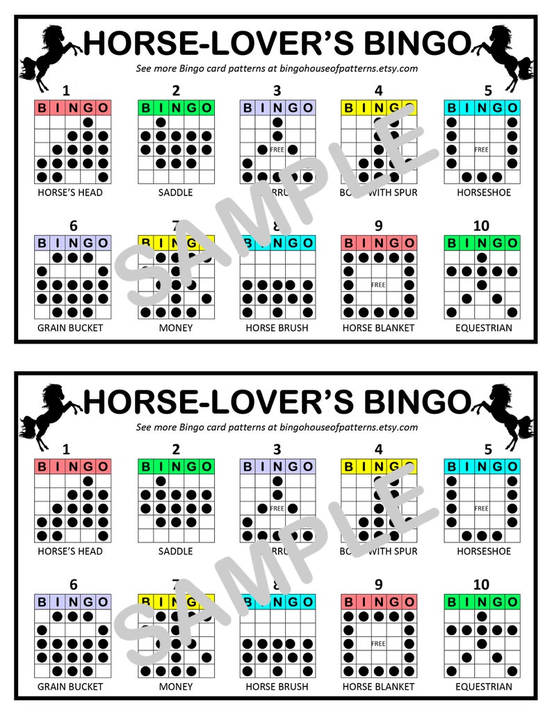 Horse Lovers BINGO Card Patterns for Really Fun BINGO Games - Bingo ...